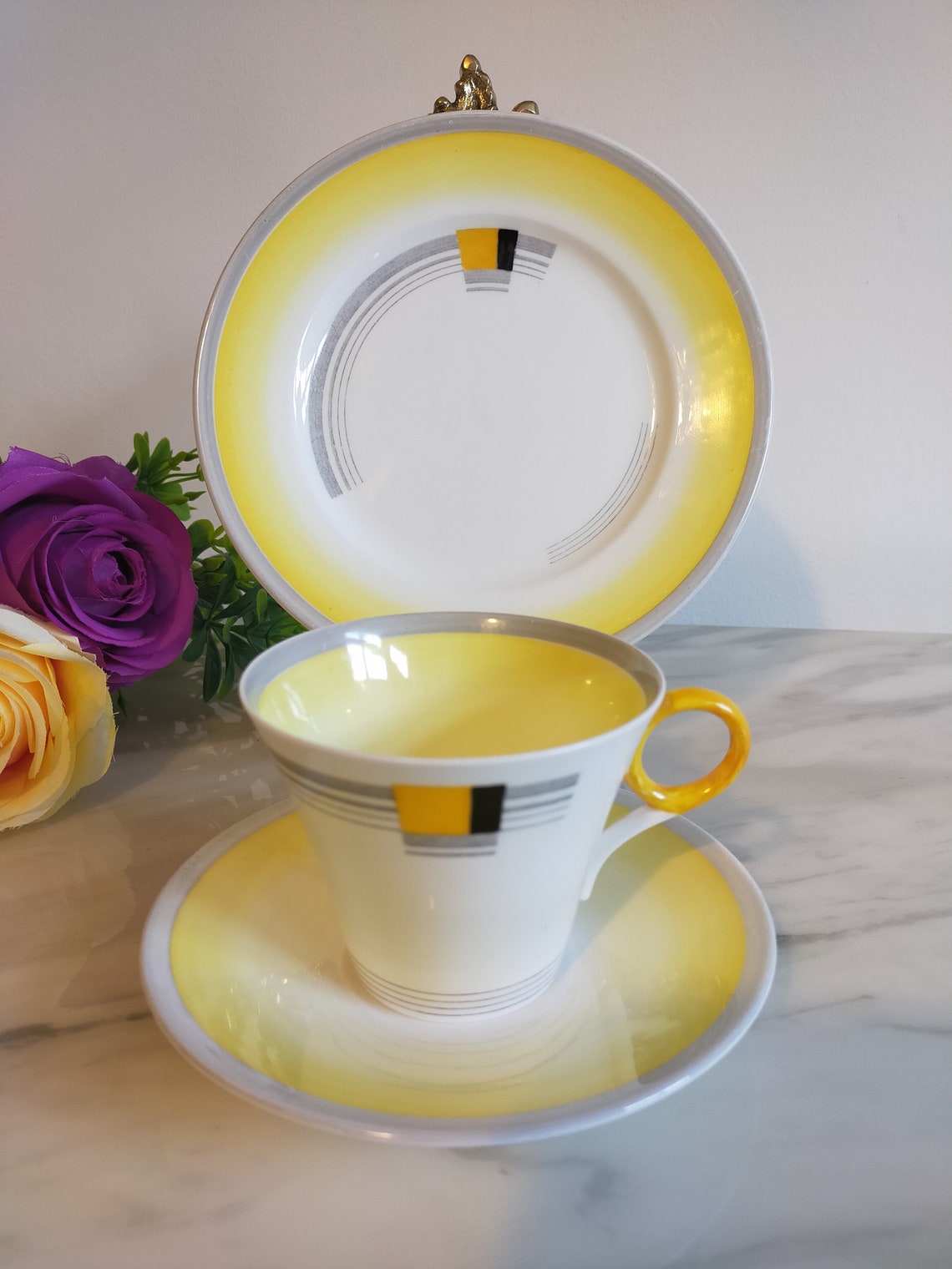 Vintage Shelley Teacup Trio, Stocks and Blocks Pattern, Art Deco - Etsy