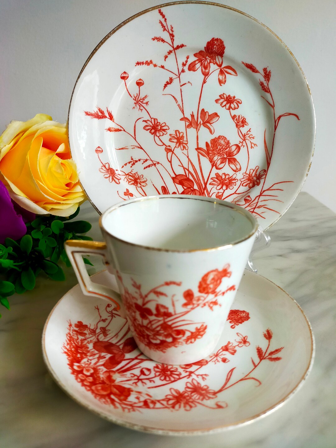 Antique Wileman Foley Teacup Trio, Clover Floral Victoria Shape ...