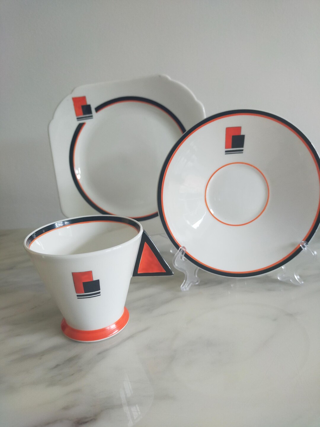 Shelley Mode Teacup Trio Red Blocks Pattern Vintage Teacup Trio Eric ...