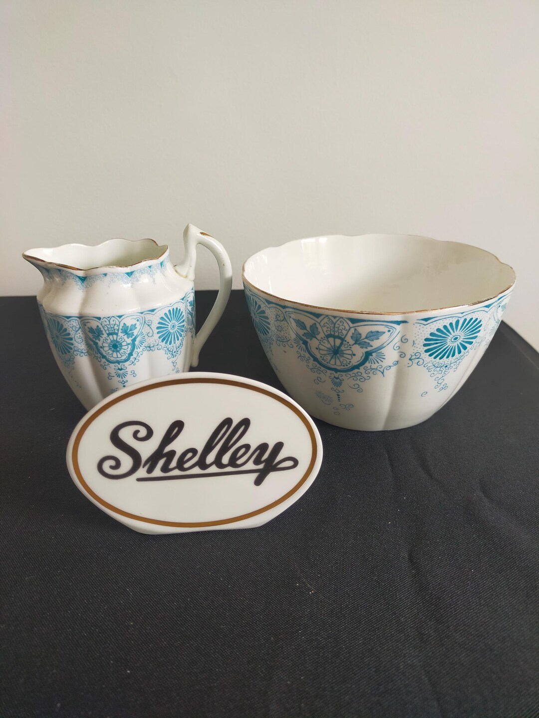 Wileman Foley Jug and Bowl Turquoise Flowers Pattern Slop Bowl and ...