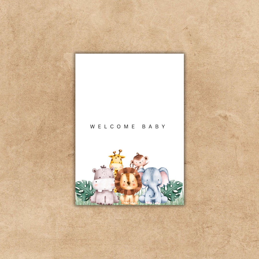 Safari Animal Welcome Baby Card - Etsy