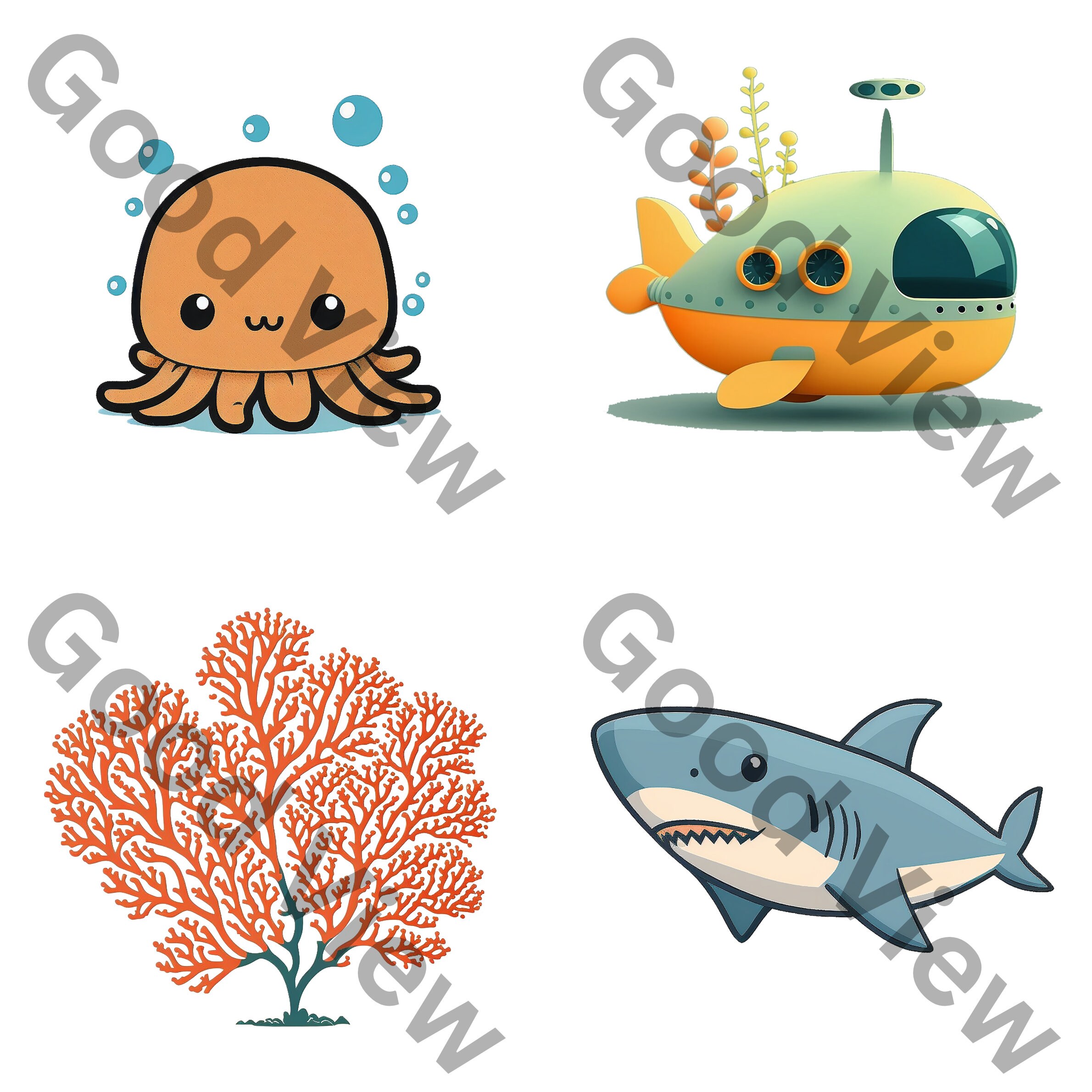 33 Cute Sea Life Clipart. Kawaii Mermaids Clipart Cute Sea - Etsy