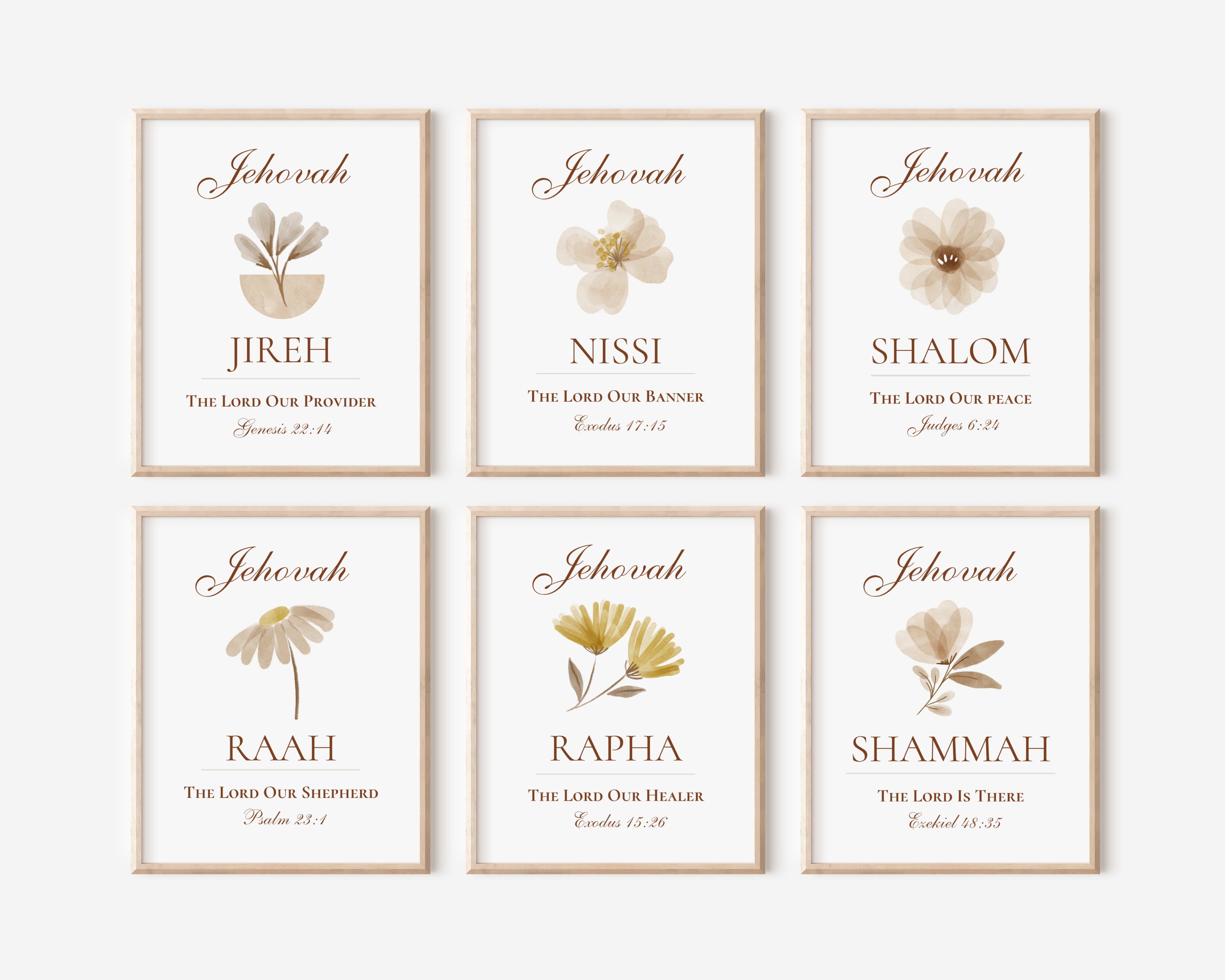 Hebrew Names of God Set of 6, Jehovah Names, Attributes of God ...