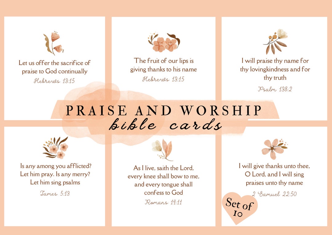 Praise and Worship Bible Cards, Printable Bible Verse Cards, Bible ...