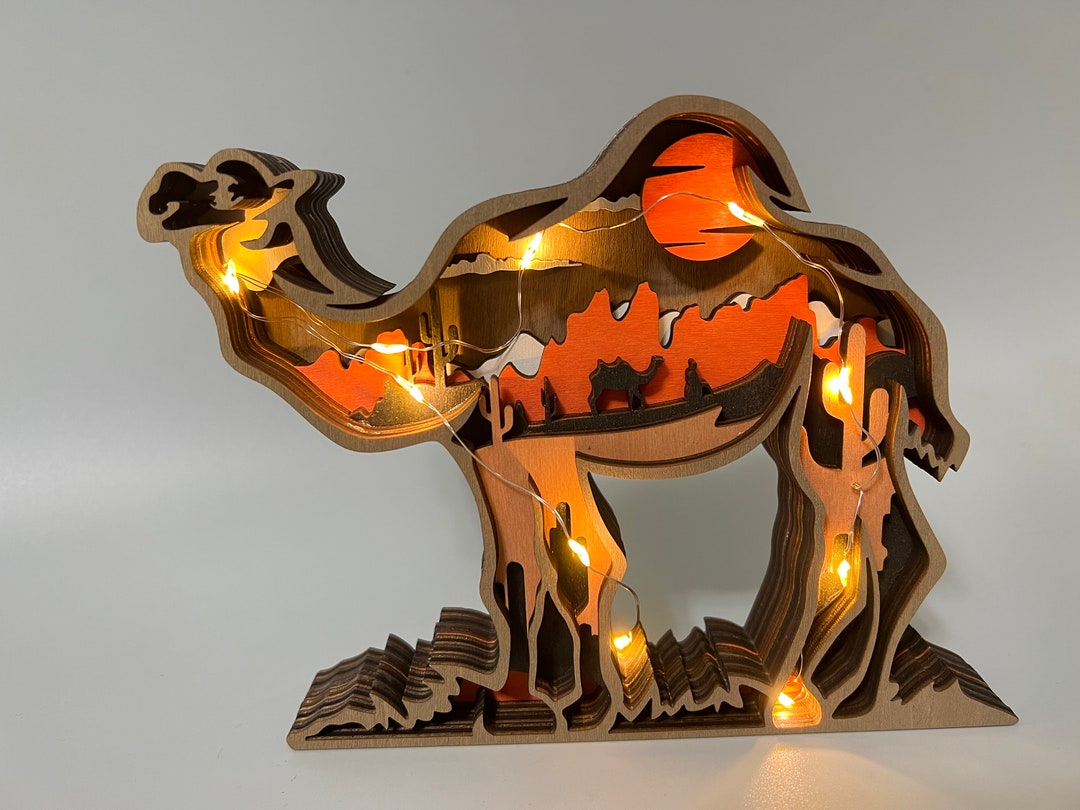 Wild Harmony - 3D Carved Camel & Rhinoceros Lamp. Nature's Elegance in ...