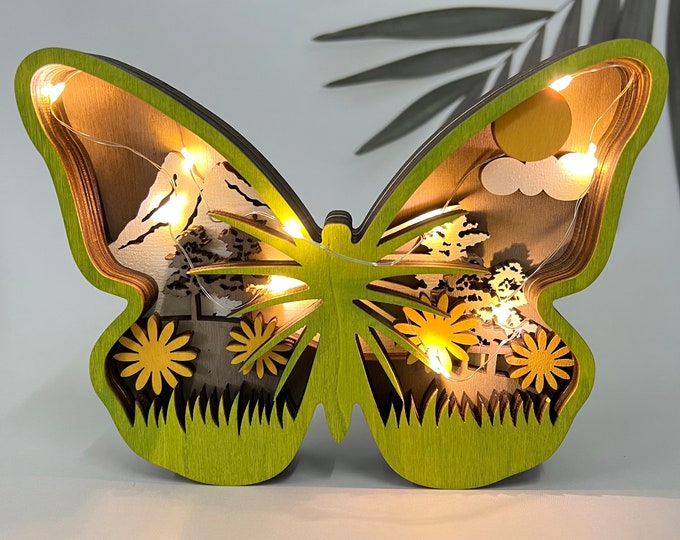 3D Hand-carved Wooden Butterfly Desk Ornament With Light-wooden ...