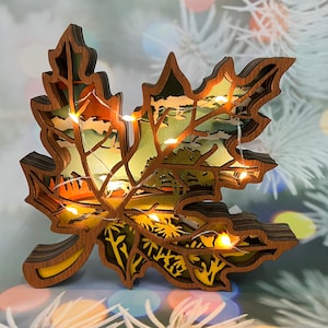 Exquisite 3D Carved Maple Leaf Lamp, Wooden Nature's Beauty, Luminary ...