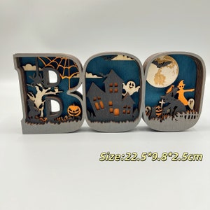3D Carved Wooden BOO Sign Lamp, Halloween/christmas Ornament Carvings ...