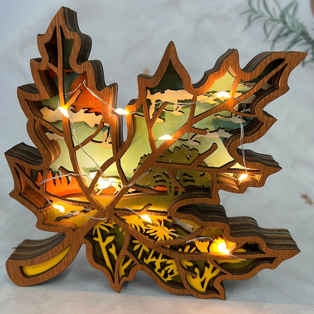 Exquisite 3D Carved Maple Leaf Lamp, Wooden Nature's Beauty, Luminary ...