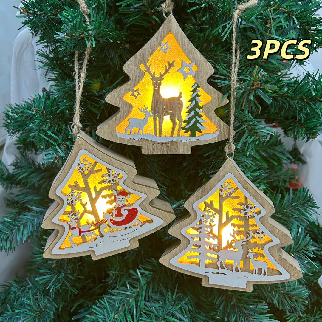 3D Carved Wooden Christmas Tree Ornament, /christmas Ornament Carvings ...
