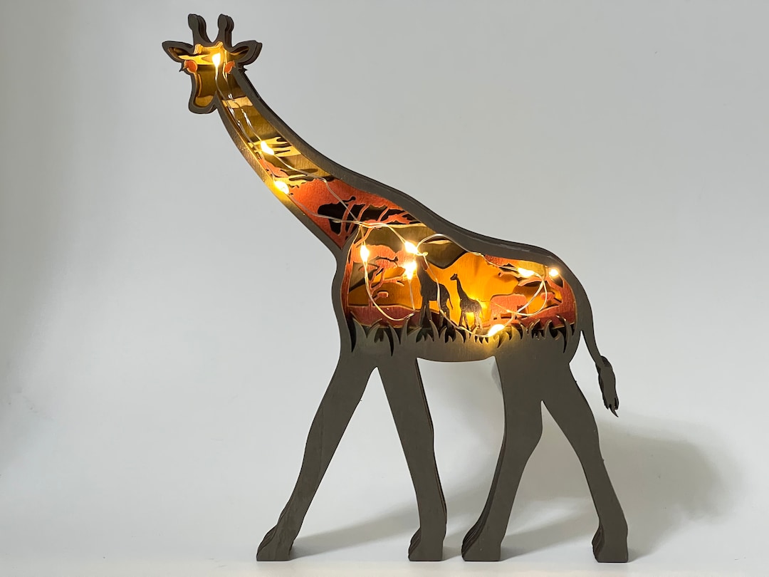 Custom Wooden Carved 3D Giraffe Lamps– Home Decor With Lights ...
