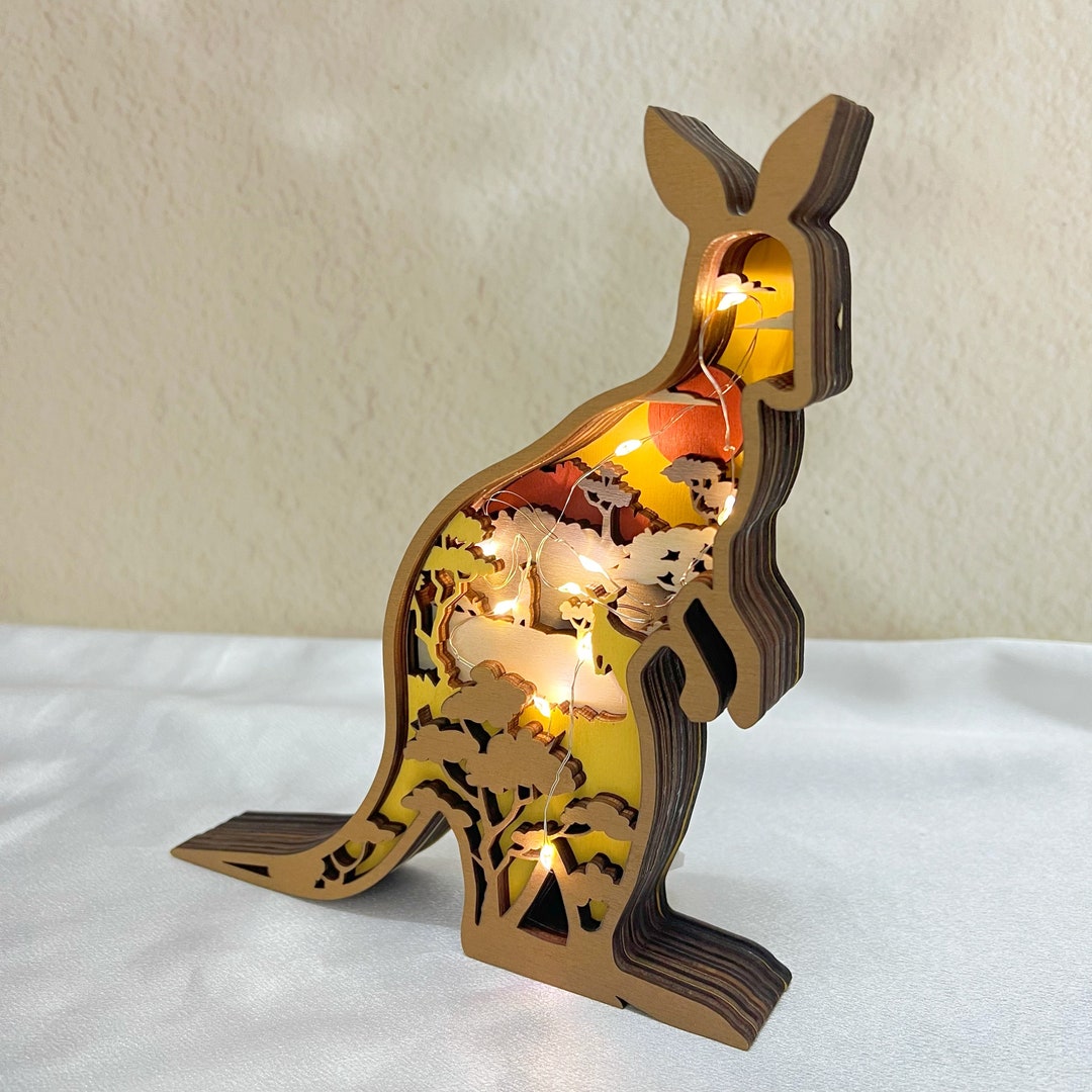 Custom 3D Carved Wooden Kangaroos Lamp - Kids Bedroom Decor,birthday ...