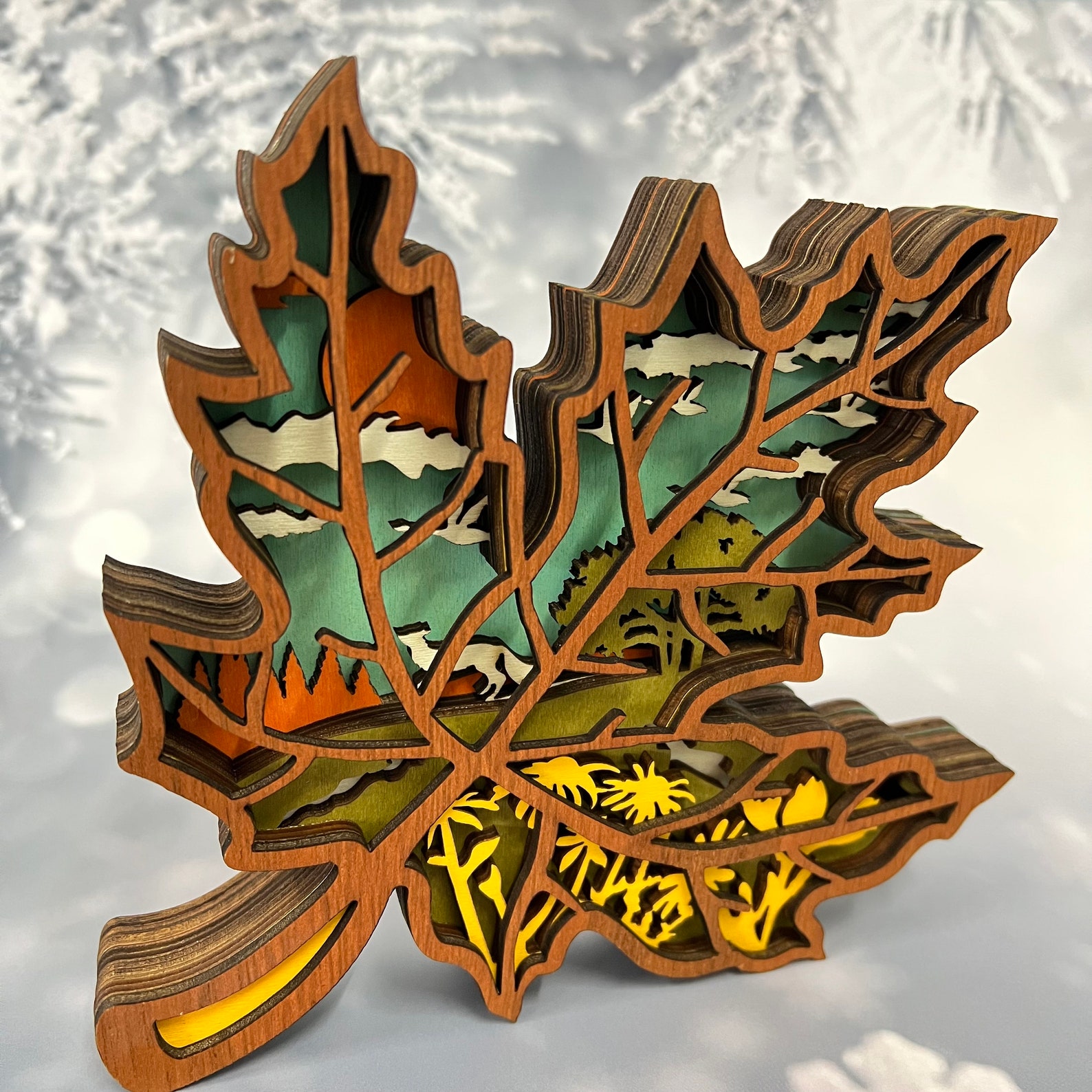 Exquisite 3D Carved Maple Leaf Lamp, Wooden Nature's Beauty, Luminary ...