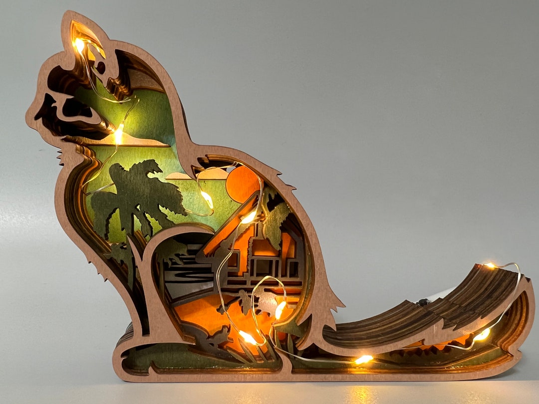 Personalized Wooden Carved Cat - Immerse Your Home in Warmth With Our ...