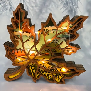 Exquisite 3D Carved Maple Leaf Lamp, Wooden Nature's Beauty, Luminary ...