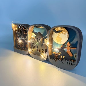 3D Carved Wooden BOO Sign Lamp, Halloween/christmas Ornament Carvings ...