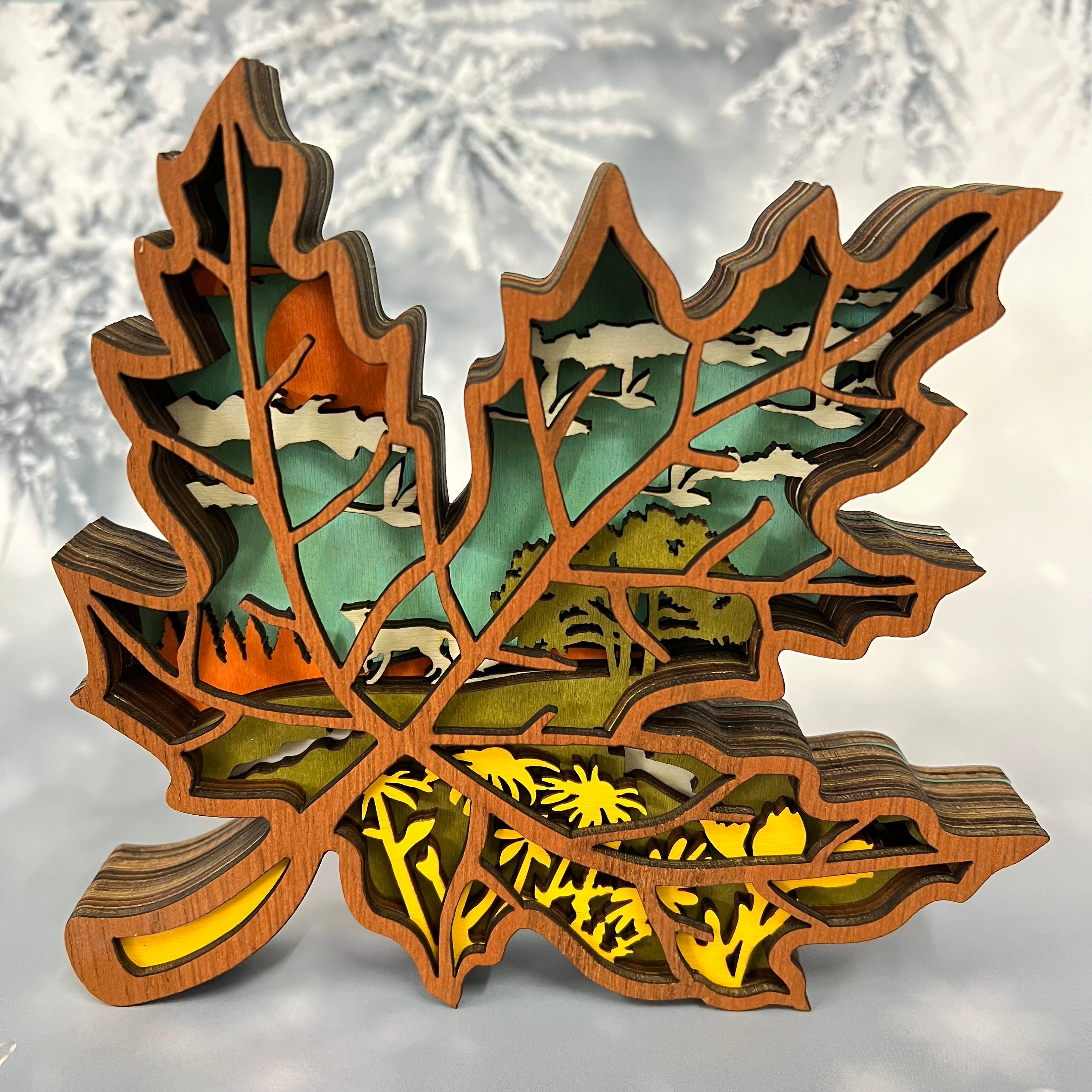 Exquisite 3D Carved Maple Leaf Lamp, Wooden Nature's Beauty, Luminary ...