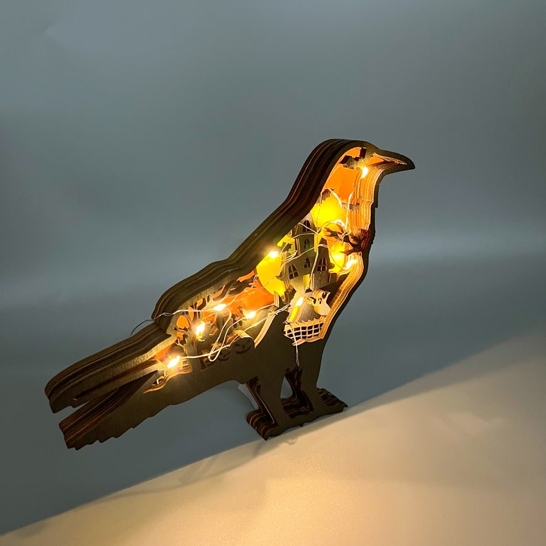 3D Carved Wooden Raven Lamp-dark Beauty of Nature Into Your Space ...