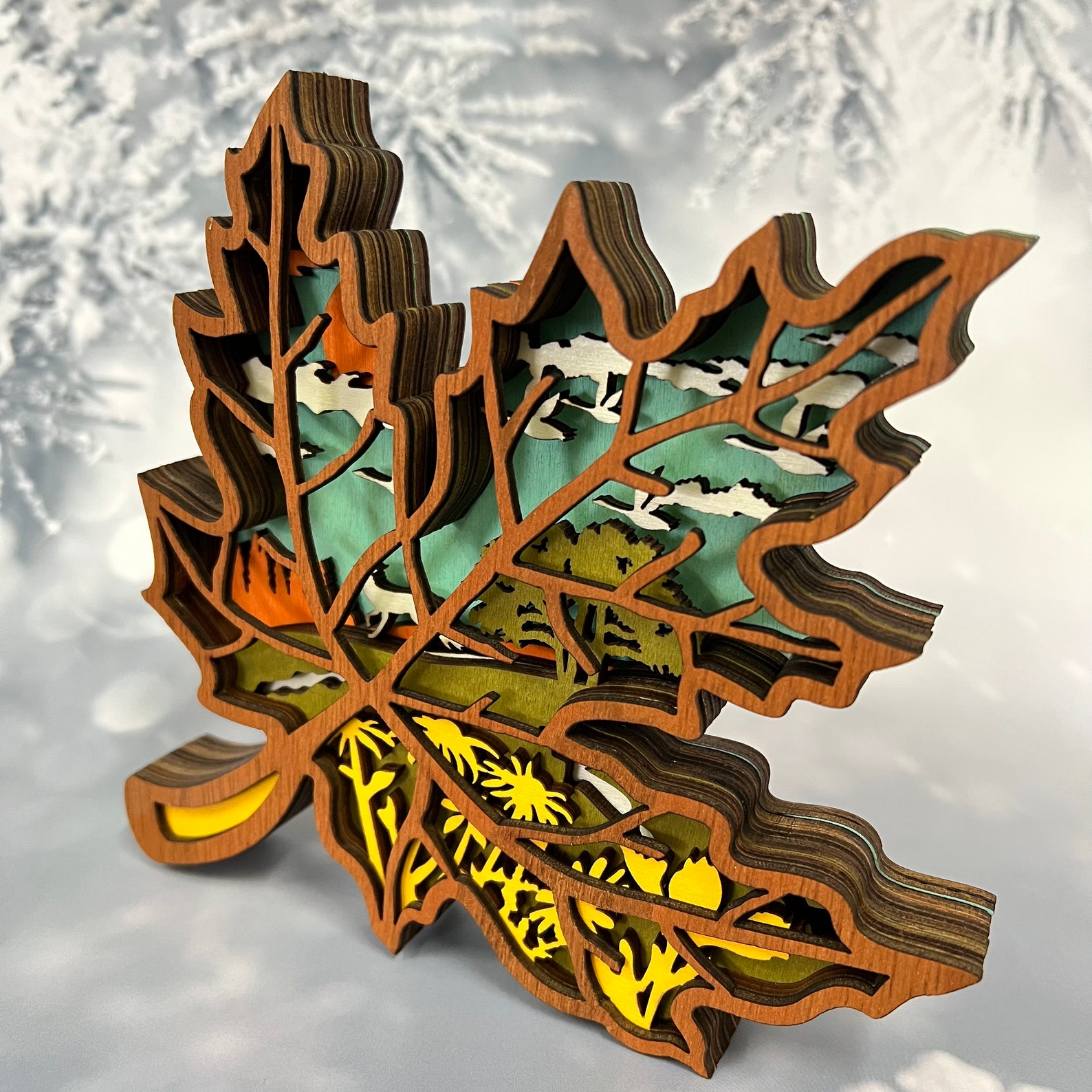 Exquisite 3D Carved Maple Leaf Lamp, Wooden Nature's Beauty, Luminary ...