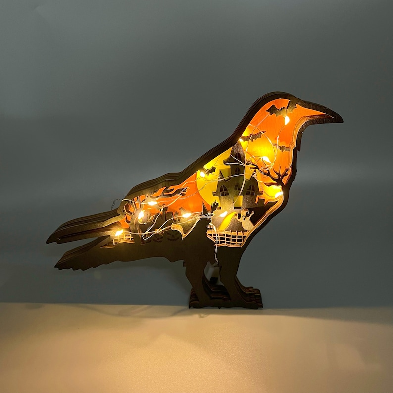 3D Carved Wooden Raven Lamp-dark Beauty of Nature Into Your Space ...