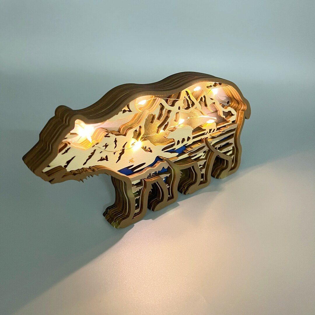 Custom 3D Carved Wooden Polar Bear Lamp - Wood Carving for Kids ...