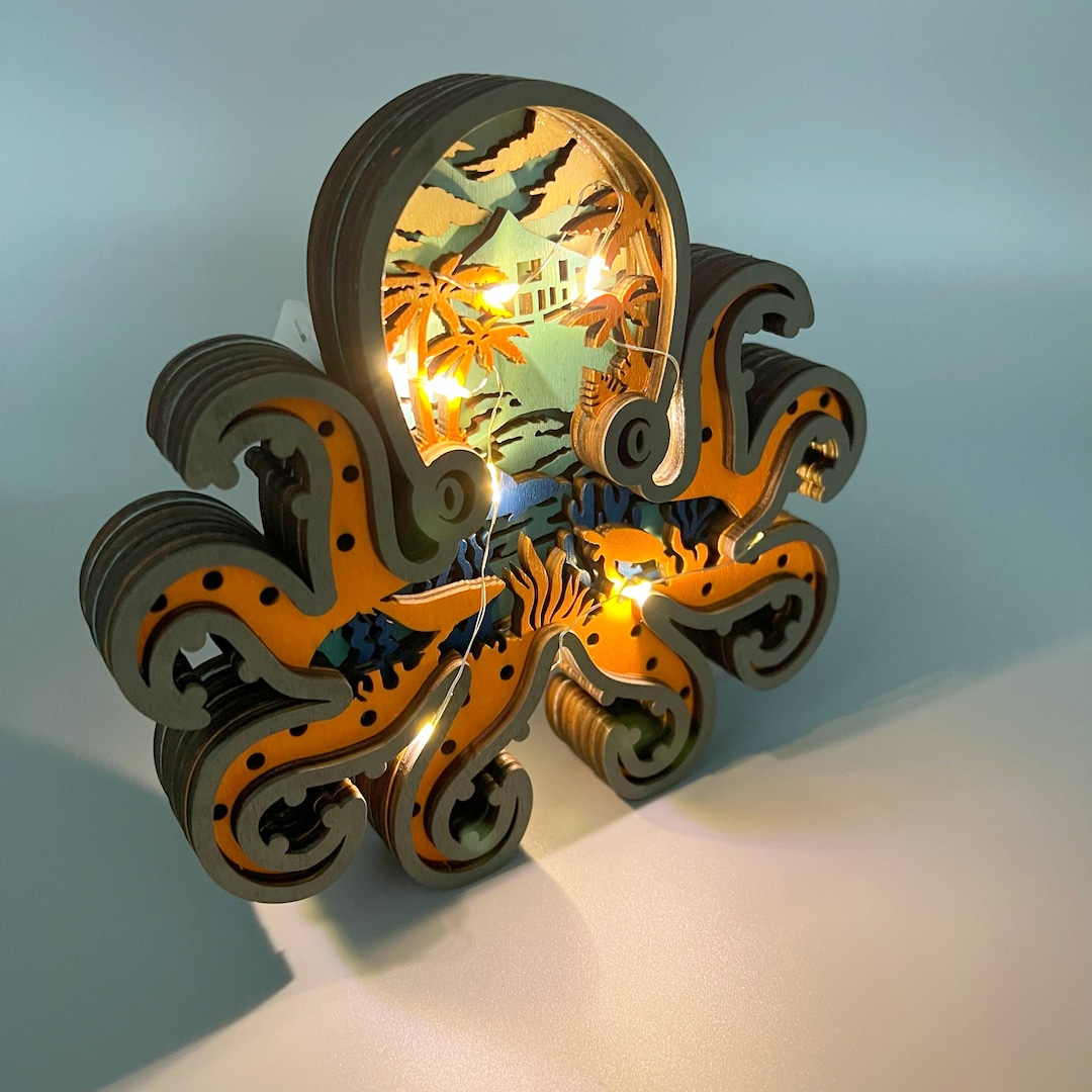 3D Wooden Octopuses Decoration With Light-custom Wooden Octopuses for ...