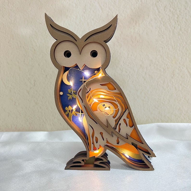 3D Carved Owl Lamp - Forest Animal Desktop Toy - Owl Night Light ...