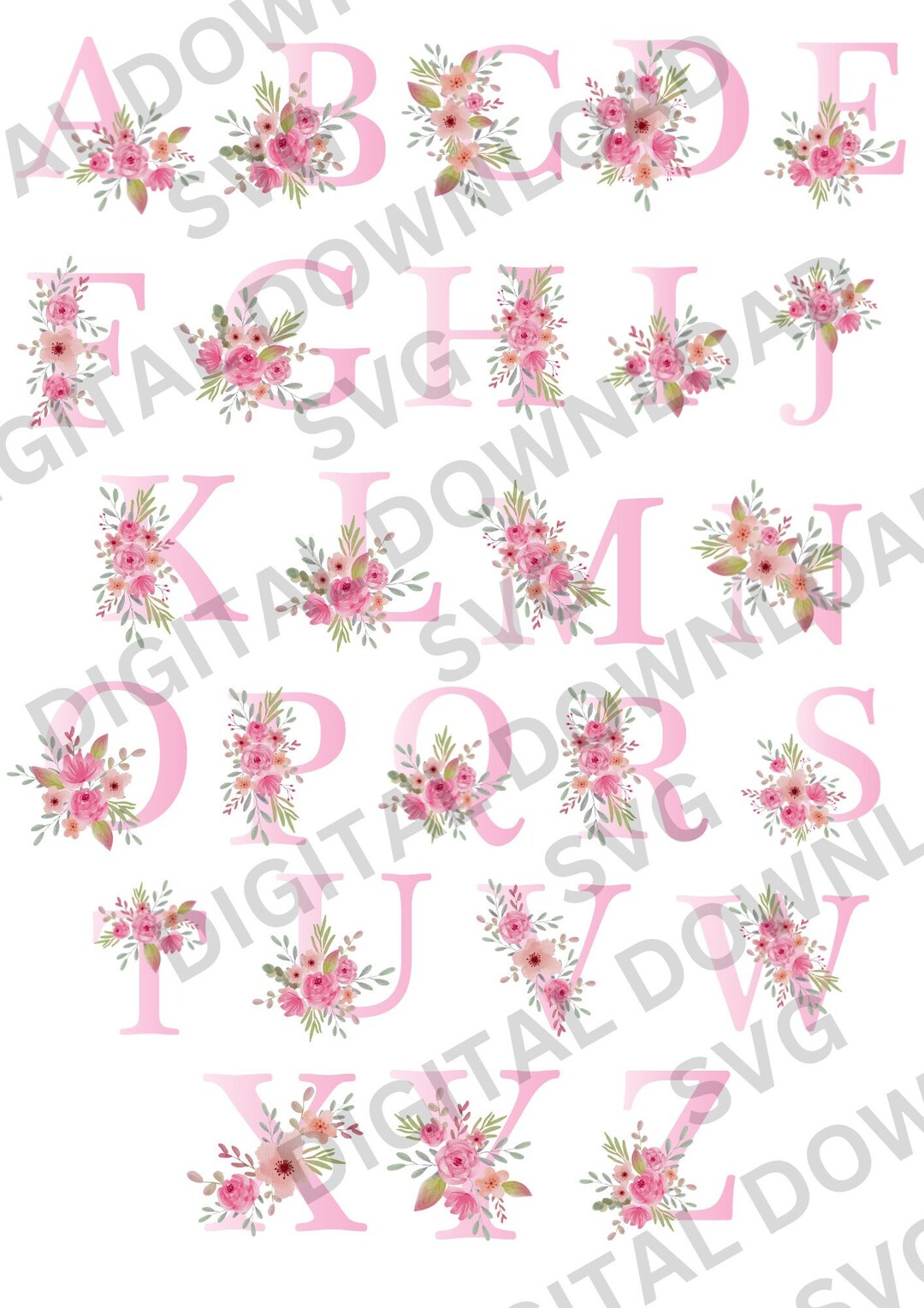 Pink Flowers Letters - A-Z - SVG - Etsy