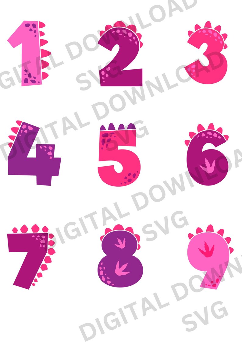 PINK DINO NUMBERS - 1-10 - Digital Download - Svg & Pdf - Etsy