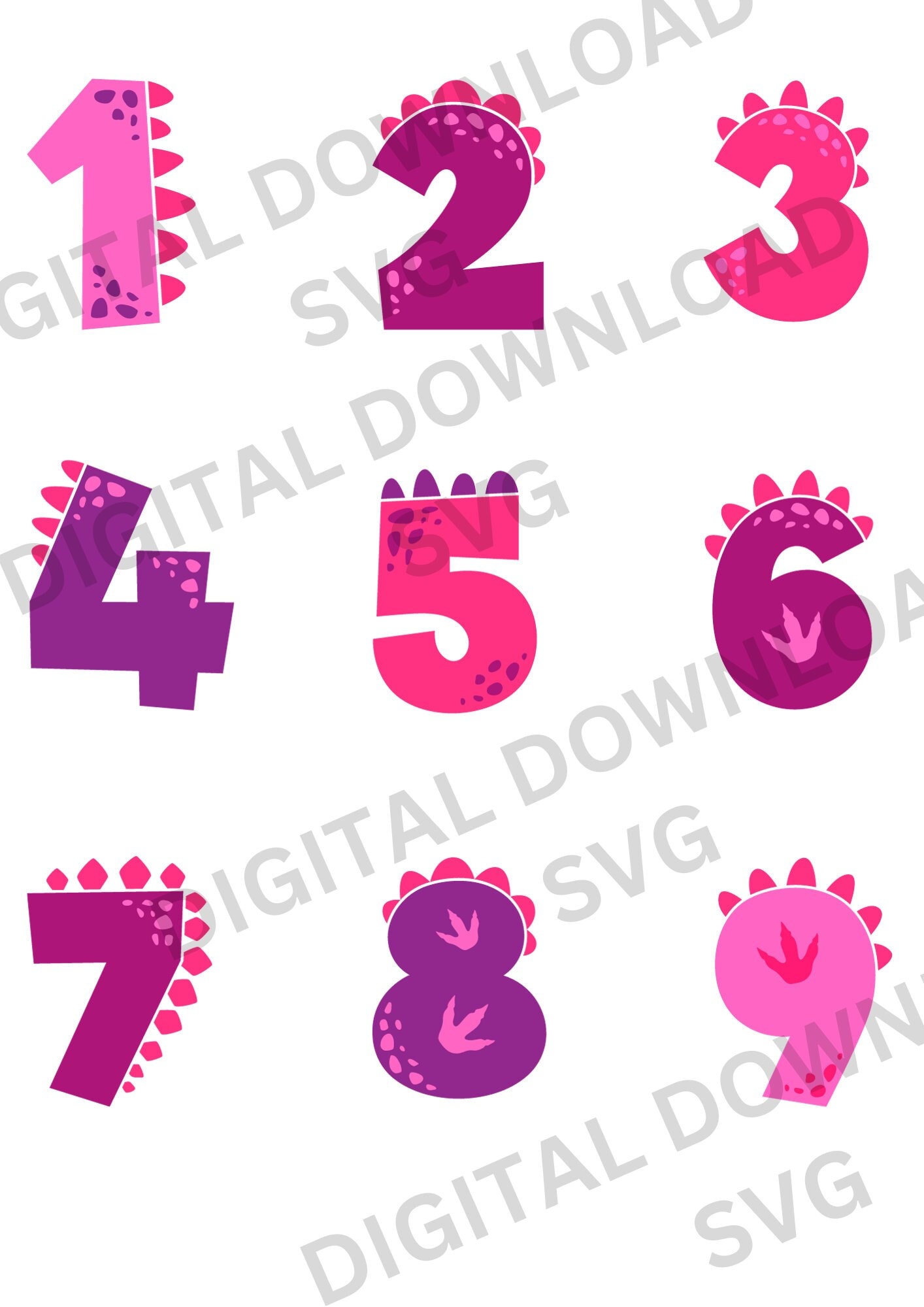 PINK DINO NUMBERS - 1-10 - Digital Download - Svg & Pdf - Etsy
