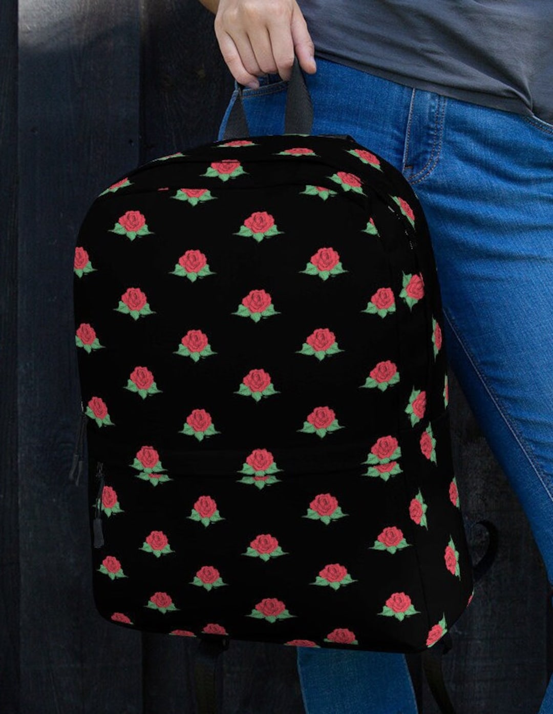 Backpack Yoga Red Roses on Black, Boho Hippie Backpack, Floral Backpack ...