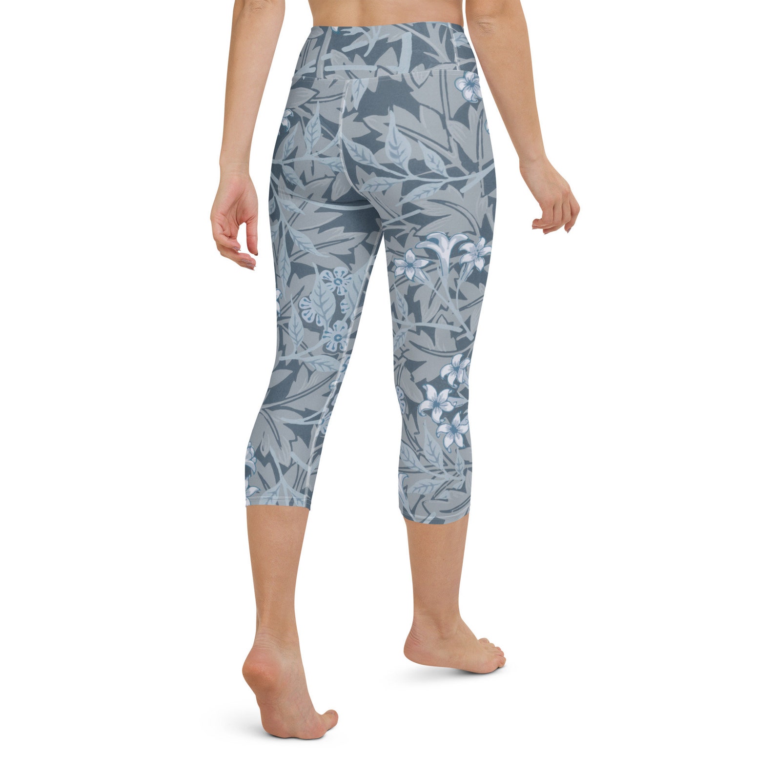 Blue William Morris Jasmine Print Capri Yoga Leggings, Capri Pants ...