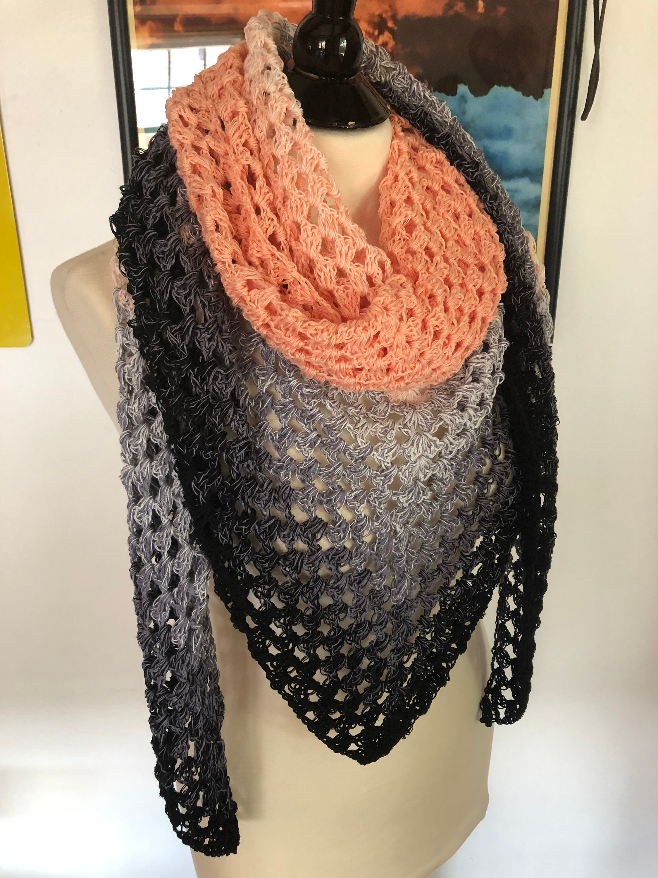 Handmade Crochet Granny Stitch Shawl Scarf Sarong 100% Cotton - Etsy