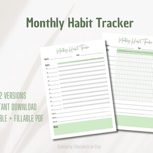 Monthly Habit Tracker Template - Printable and Fillable PDF, Instant ...