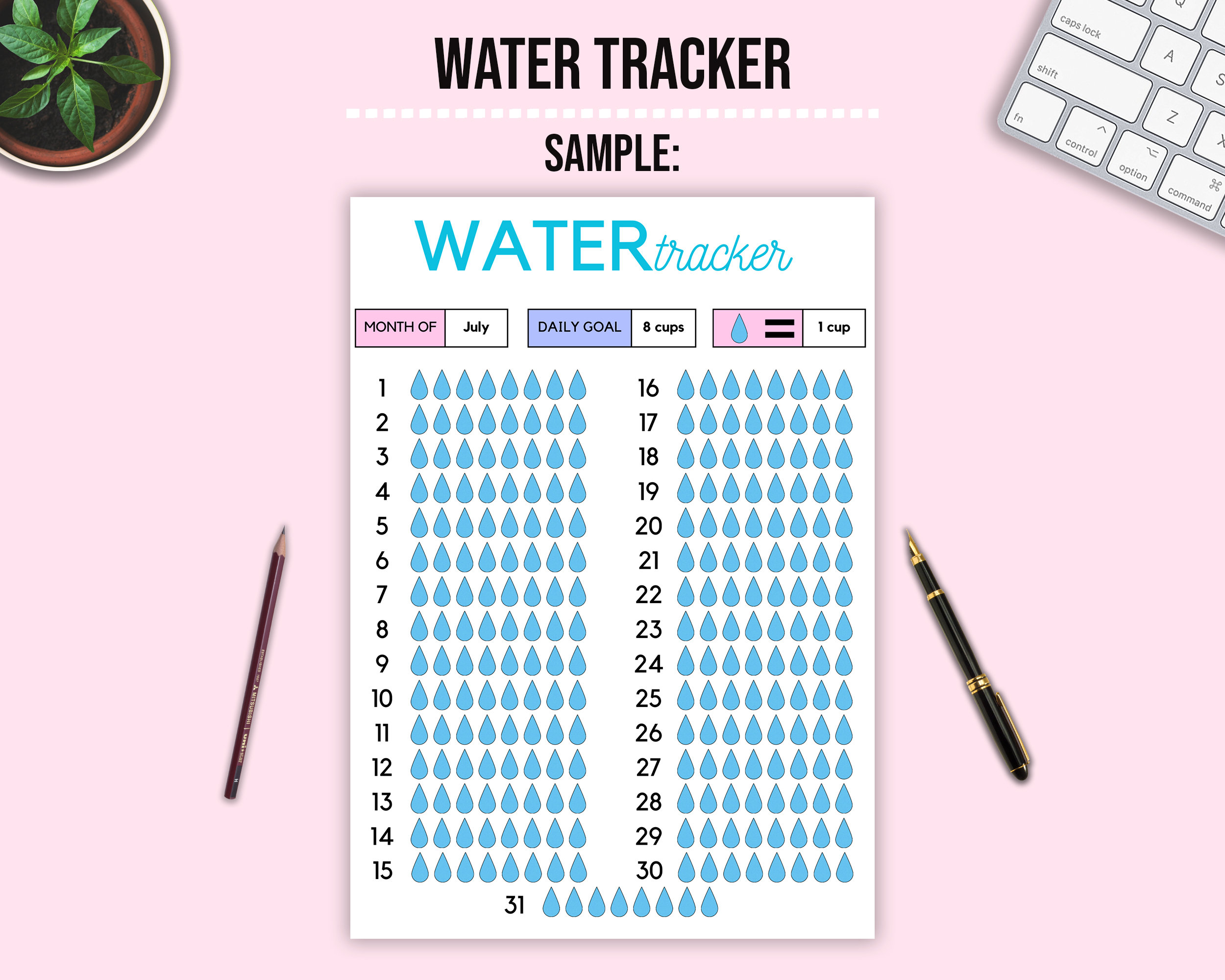 Water Tracker Printable Monthly Water Intake Tracker - Etsy