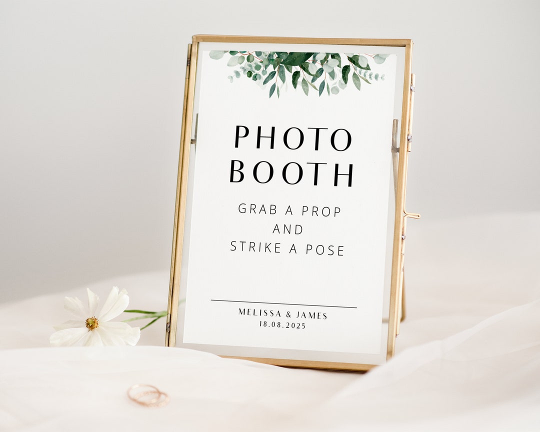 Eucalyptus Minimalist Photo Booth Sign Template, Sage Printable Photo ...