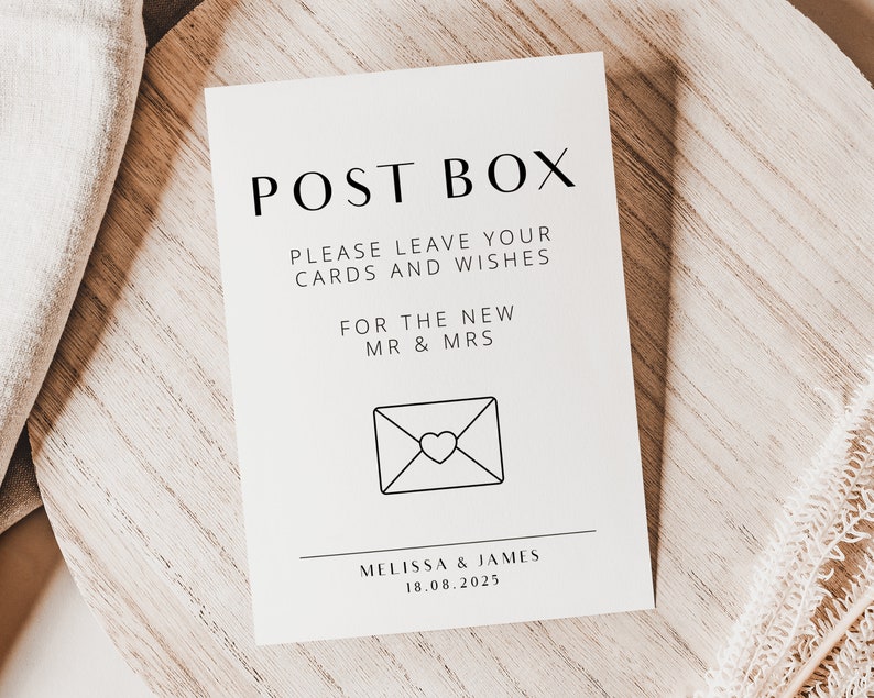 Modern Post Box Sign Template, Minimalist Wedding Printable Card , Mr ...