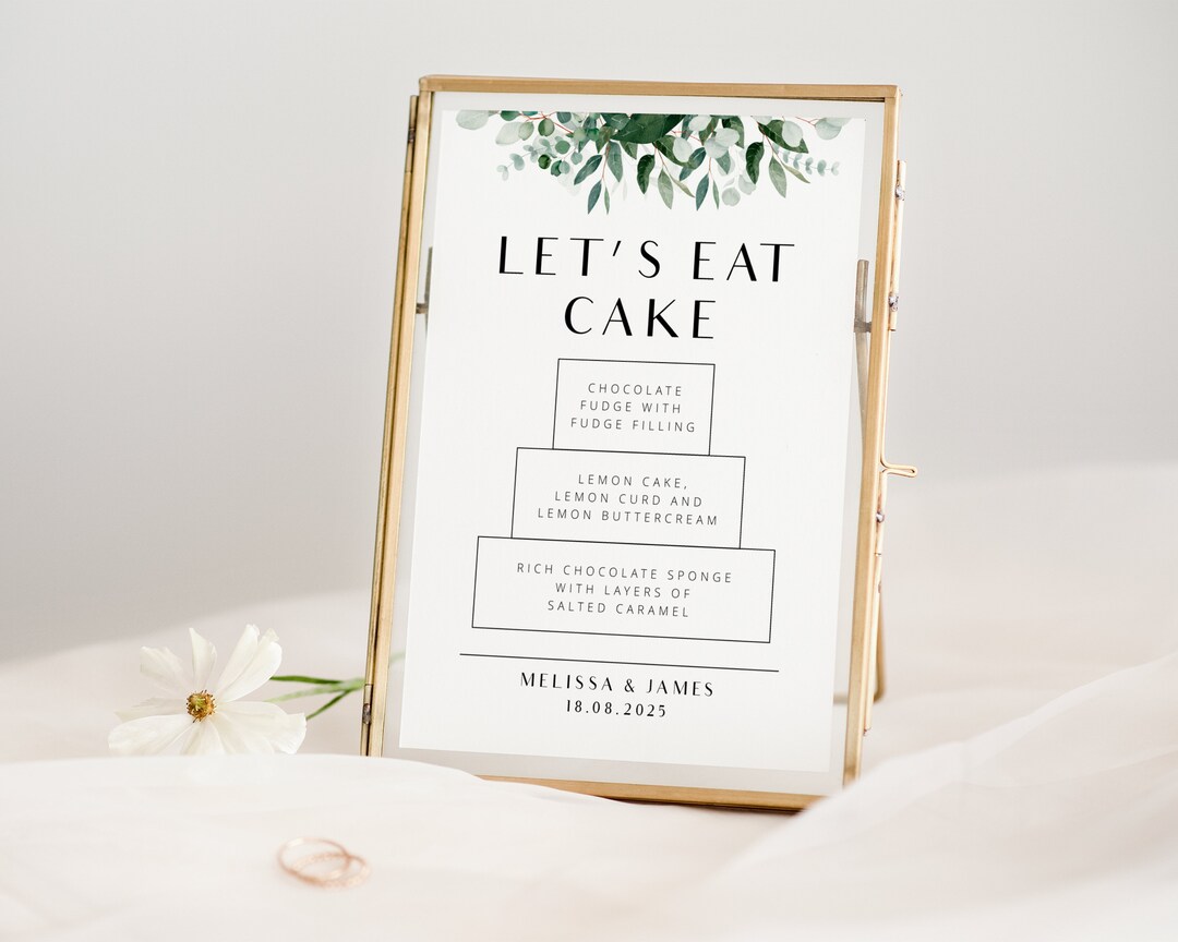 Modern Rustic Cake Menu Sign Template, Minimalist Botanical Wedding Let ...
