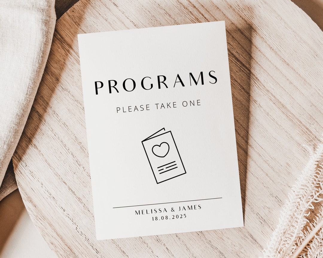 Modern Wedding Program Sign Template, Minimalist Please Take a Wedding ...