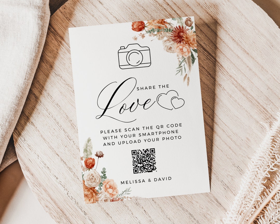 Share the Love QR Code Sign Template, Terracotta Minimalistic Wedding ...