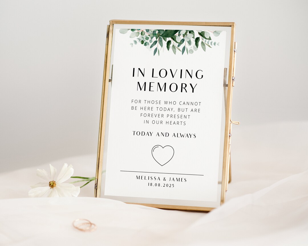Modern Rustic in Loving Memory Sign Template, Greenery Printable ...