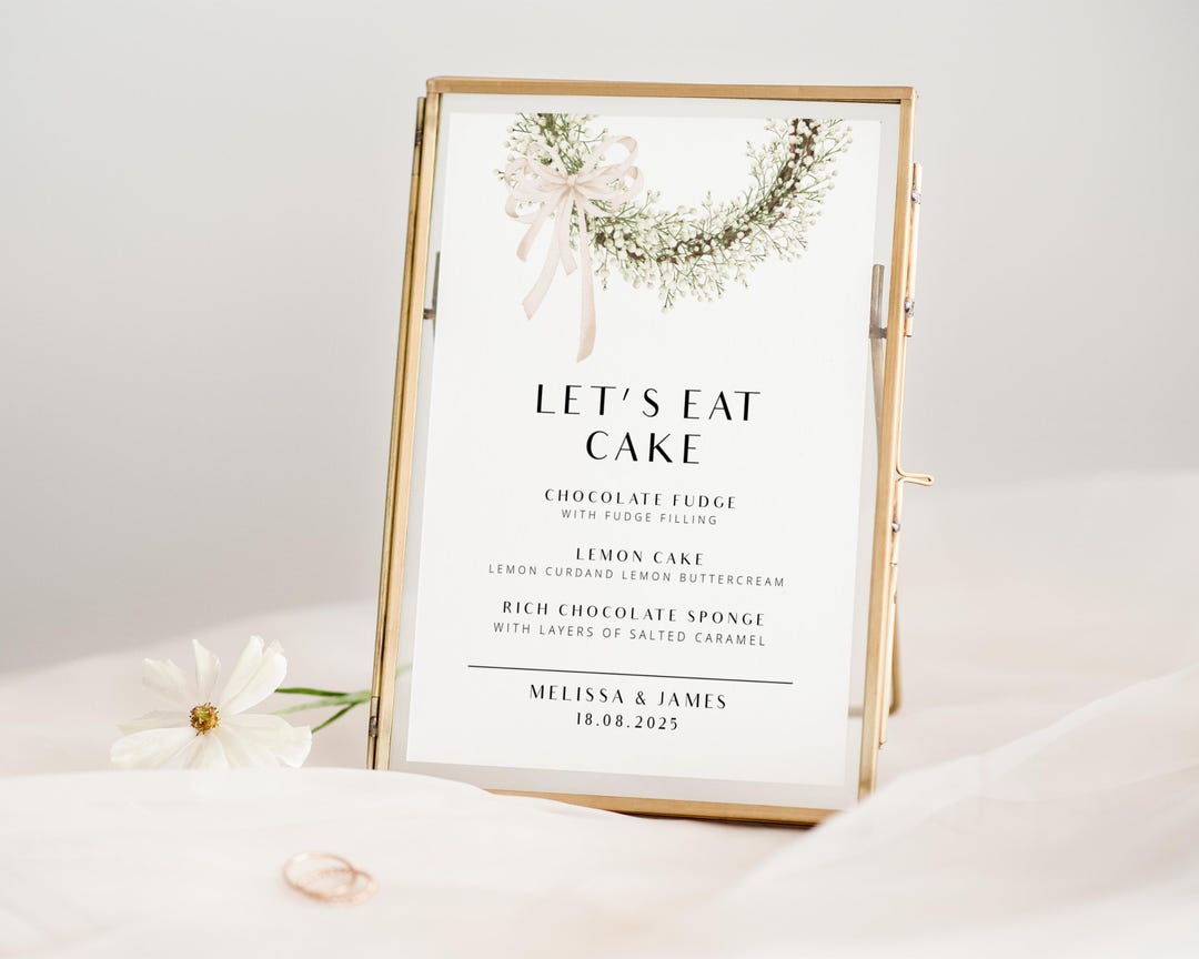Gypsophila Let's Eat Cake Sign Template, Sage Green Baby's Breath Menu ...