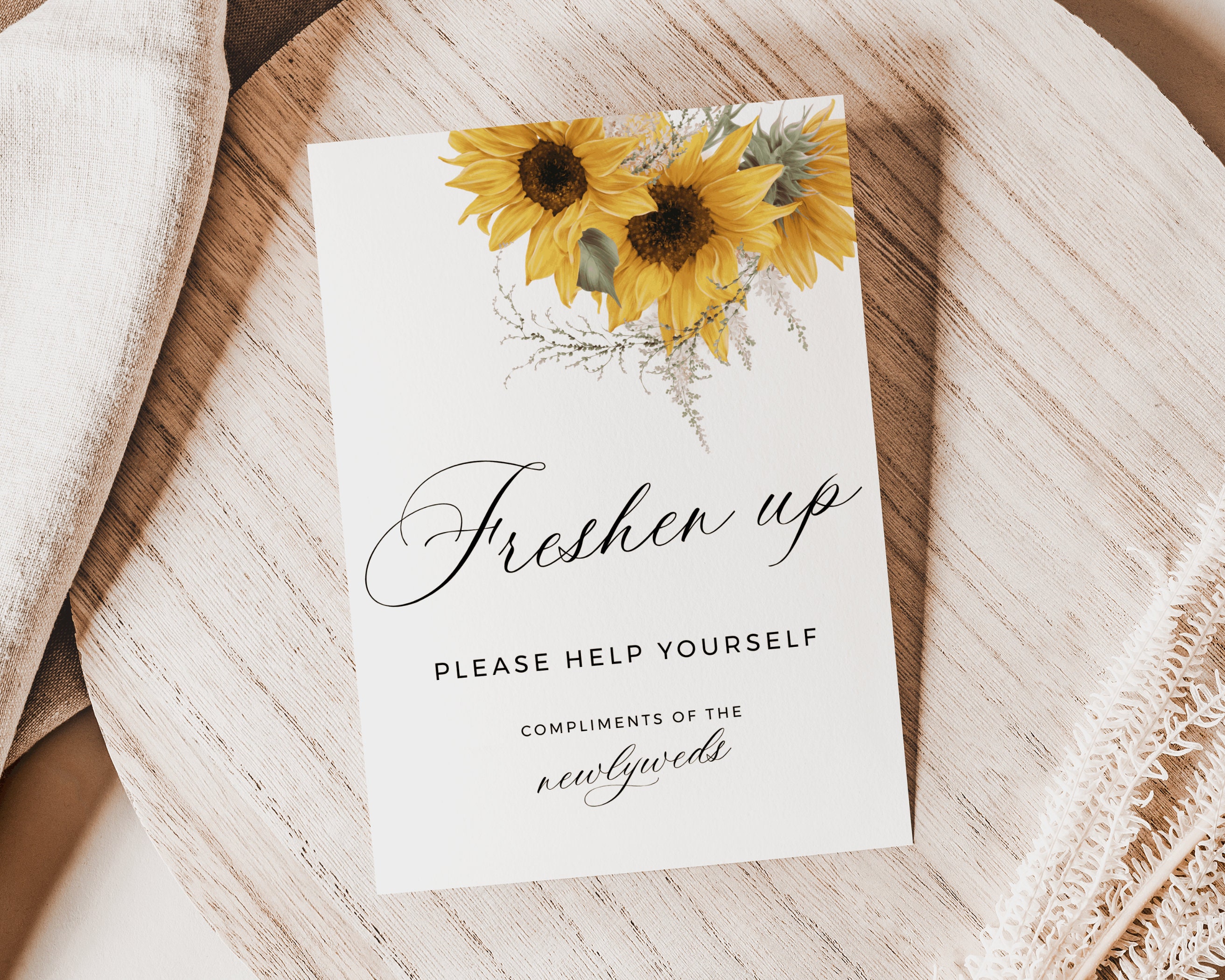 Sunflower Freshen up Sign Template, Fall Wedding Bathroom Basket ...