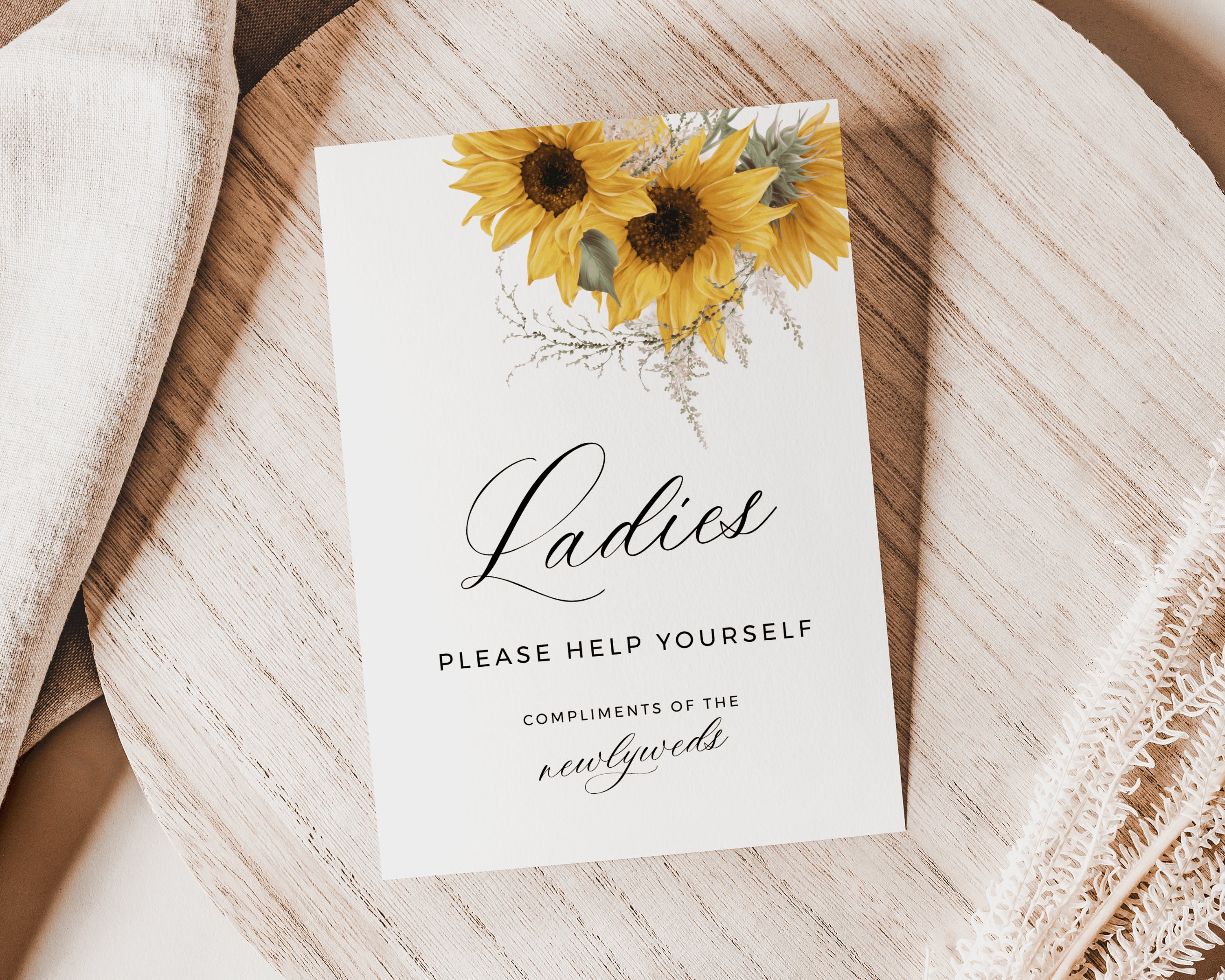 Sunflower Freshen up Sign Template, Fall Wedding Bathroom Basket ...