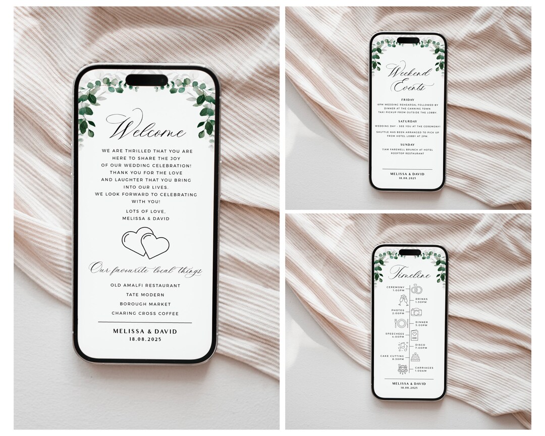 Green Digital Wedding Program Template, Modern Boho Electronic Wedding ...