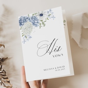 Dusty Blue Vows Booklet Template, Editable Modern Calligraphy His and ...