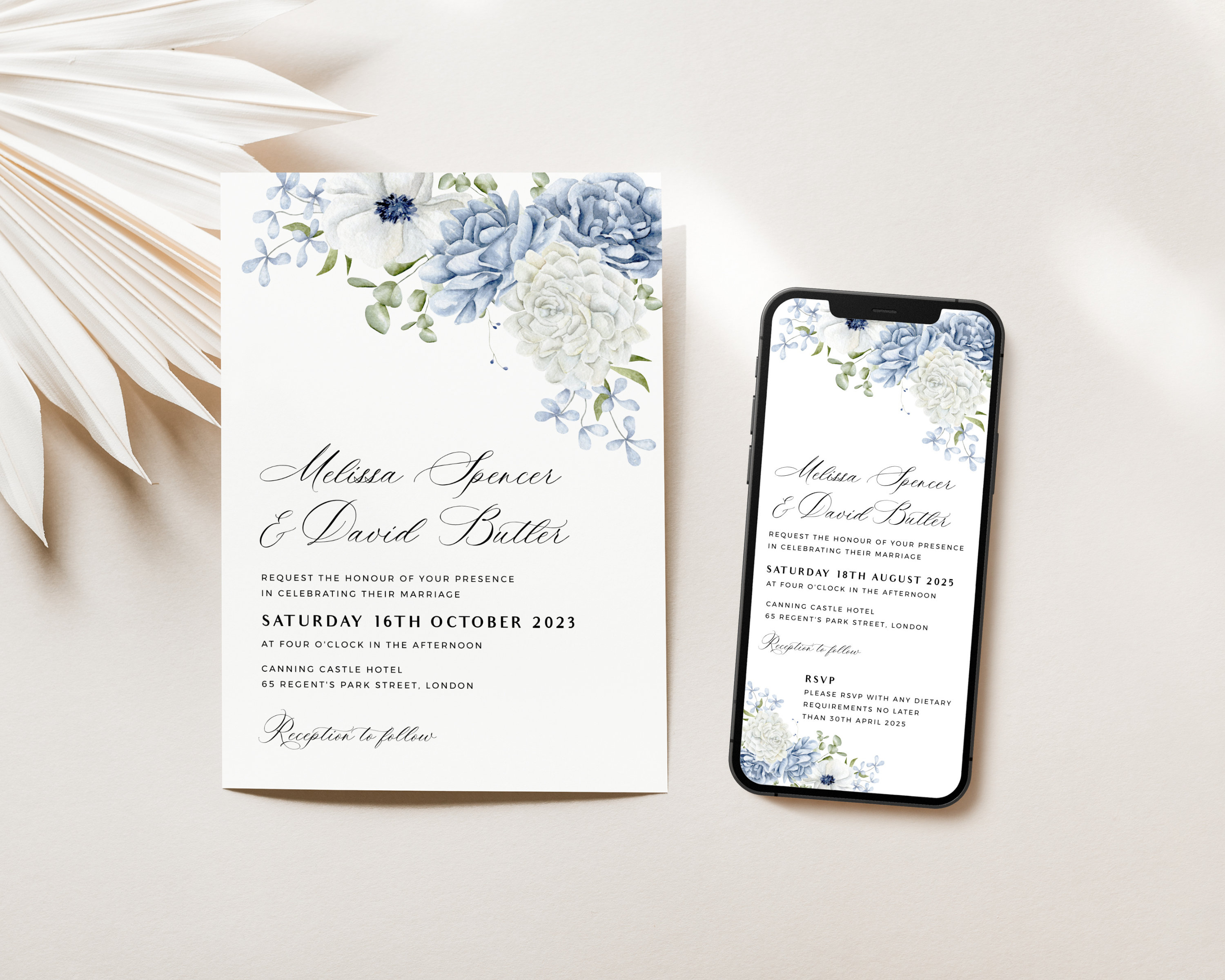 Dusty Blue Wedding Electronic Invitation, Light Blue Wedding Digital ...