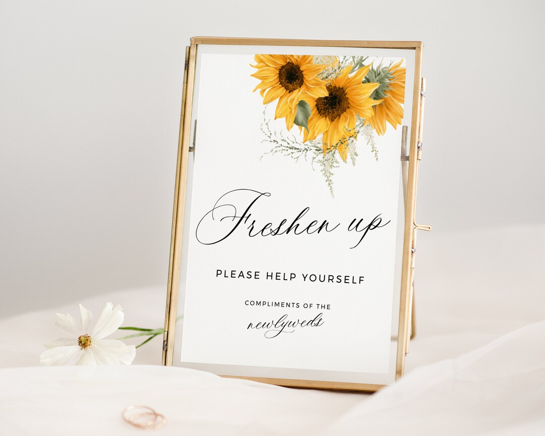 Sunflower Freshen up Sign Template, Fall Wedding Bathroom Basket ...