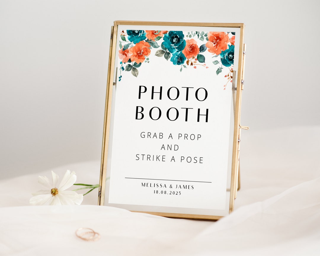 Teal Green and Burnt Orange Photo Booth Sign Template, Terracotta Boho ...