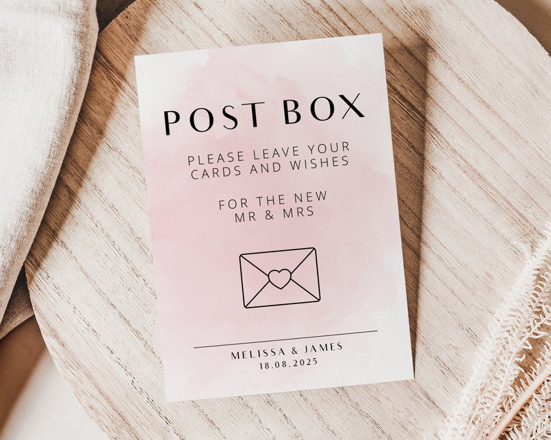 Minimalist Pink Post Box Sign Template, Modern Blush Wedding Printable ...